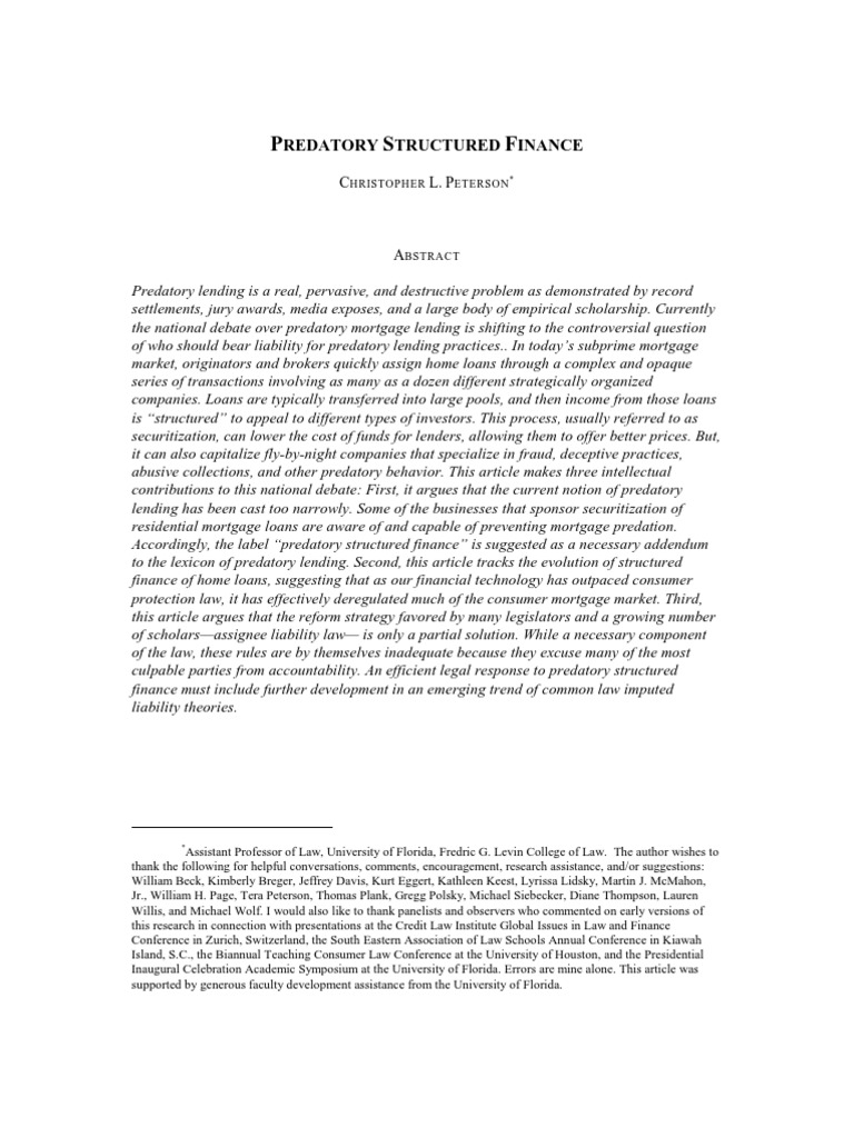 Predatory Structured Finance | PDF