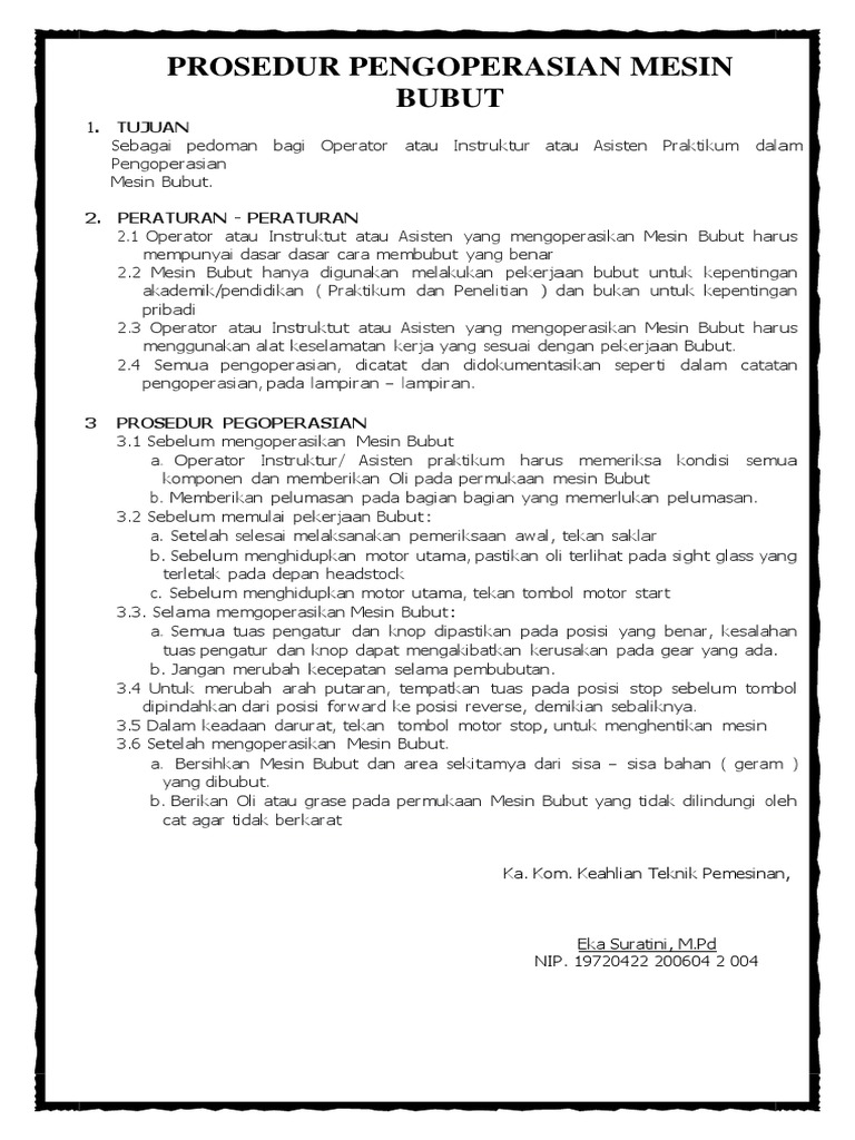 SOP Pengoperasian Mesin Bubut | PDF