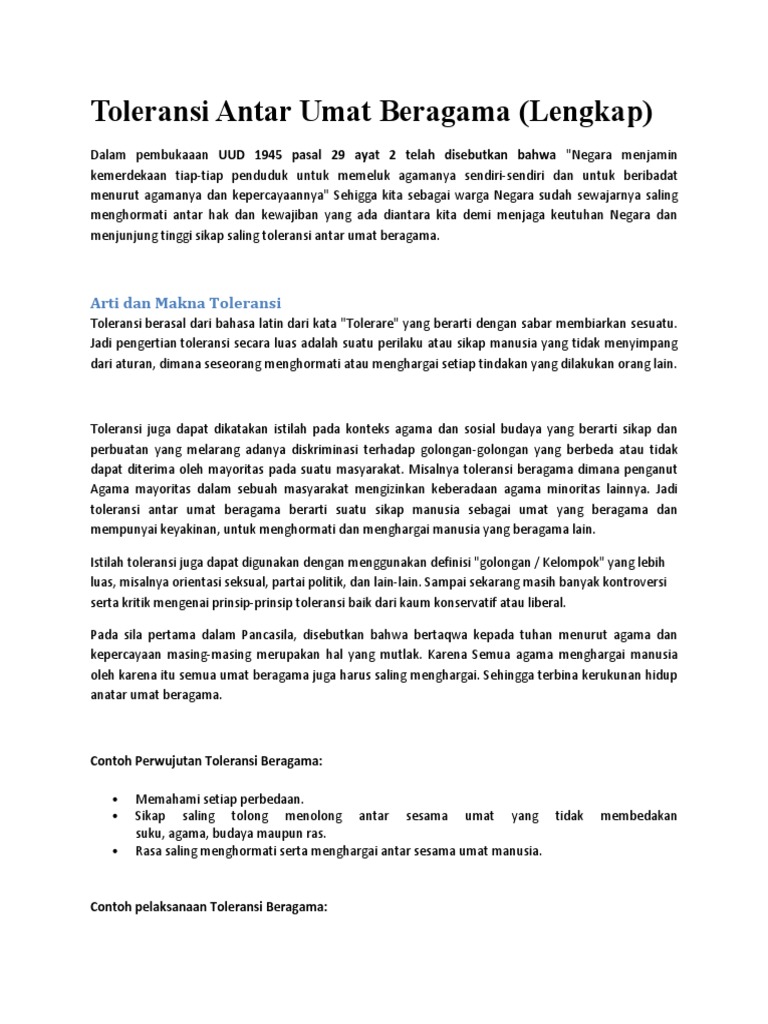 Toleransi Antar Umat Beragama | PDF