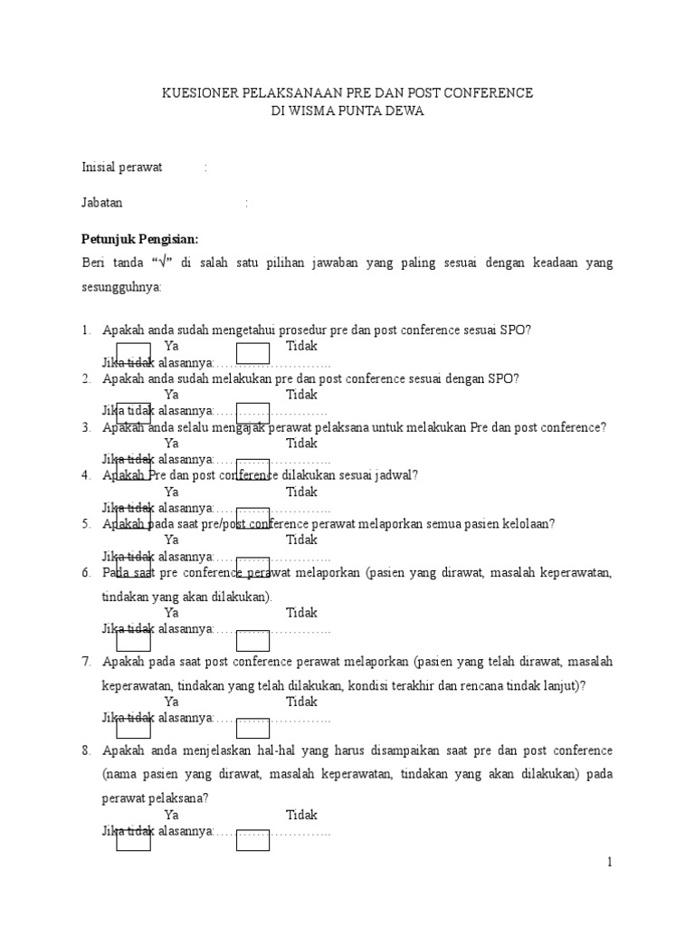 Kuesioner Pelaksanaan Pre Dan Post Conference | PDF