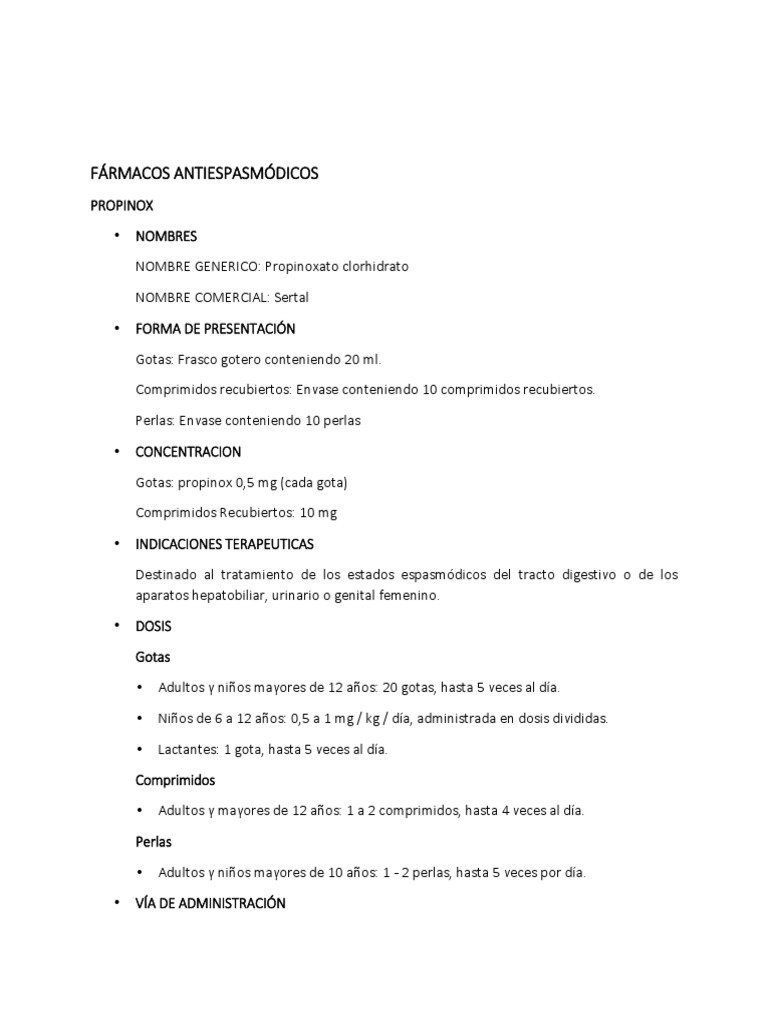 Fármacos Antiespasmódicos | PDF | Tableta (Farmacia) | Síndrome del ...