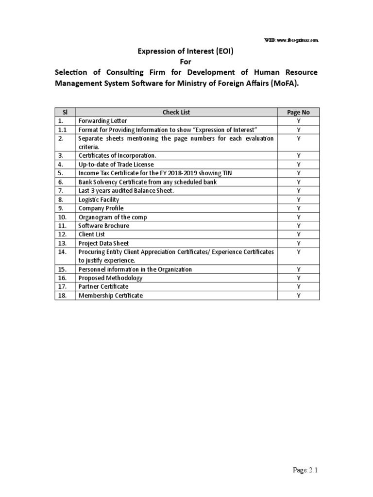 Check List For EoI | PDF