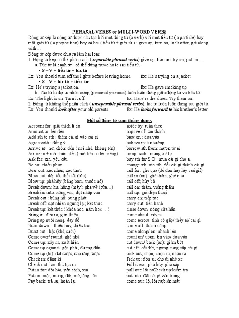 PHRASAL VERBS or MULTI-WORD VERBS | PDF