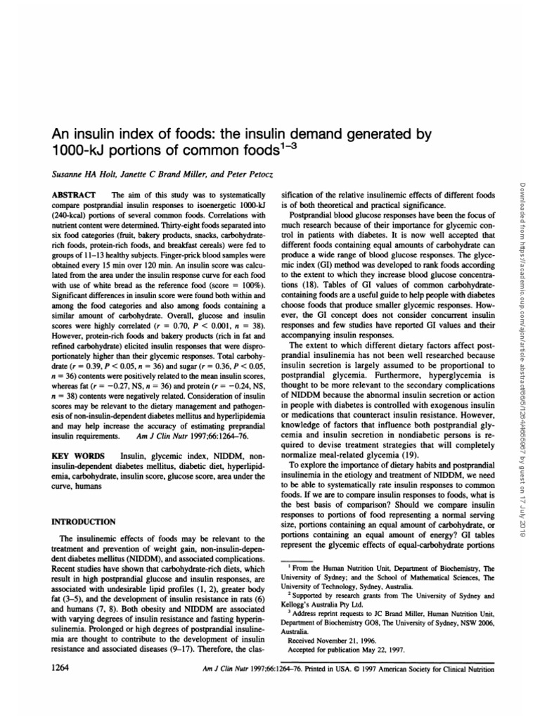 An Insulin Index of Foods | PDF | Glycemic Index | Foods