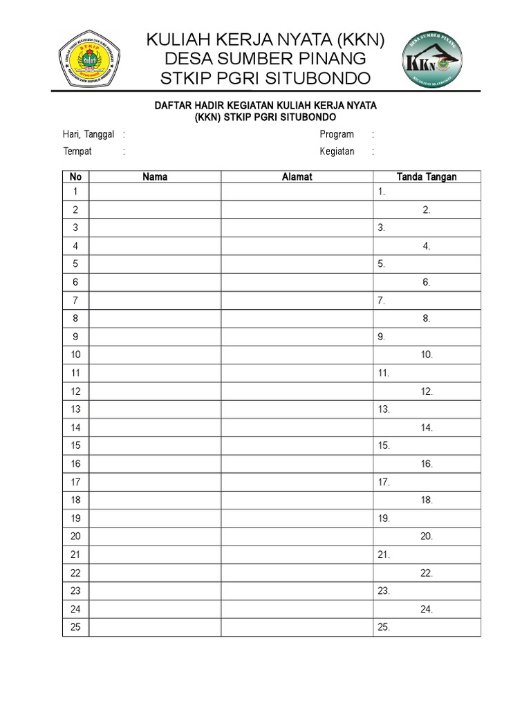 Absen Kehadiran Kegiatan KKN | PDF