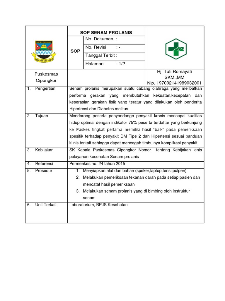SOP Senam Prolanis | PDF