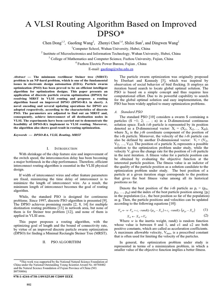 A VLSI Routing Algorithm Based On Improved Dpso : Chen Dong, Gaofeng Wang Zhenyi Chen, Shilei ...