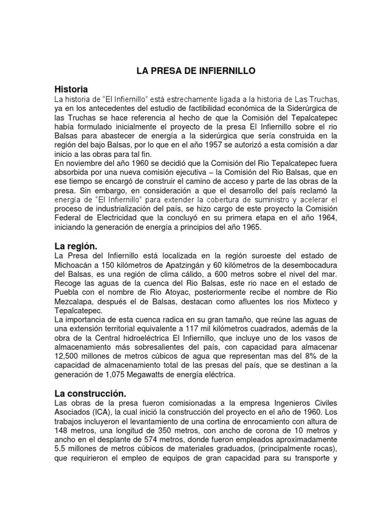 Presa El Infiernillo: Historia y Datos Clave | PDF | Represa ...