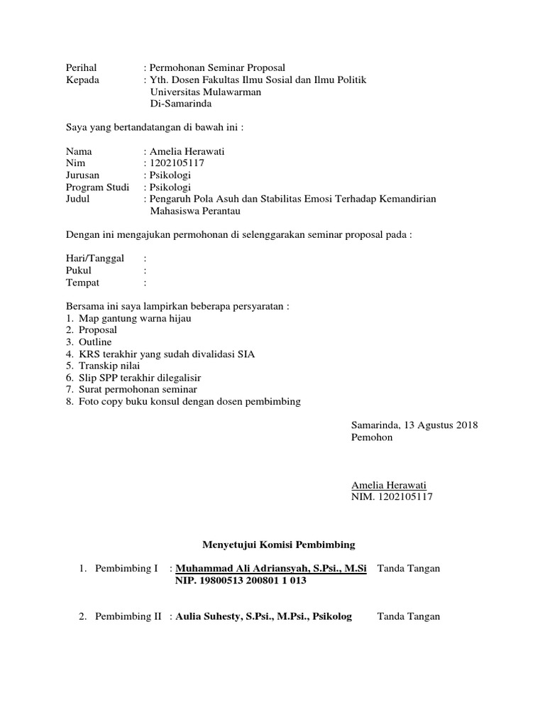 Surat Permohonan Sempro | PDF