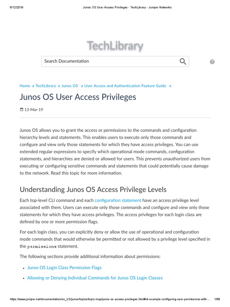 Junos OS User Access Privileges - TechLibrary - Juniper Networks | PDF | Regular Expression ...