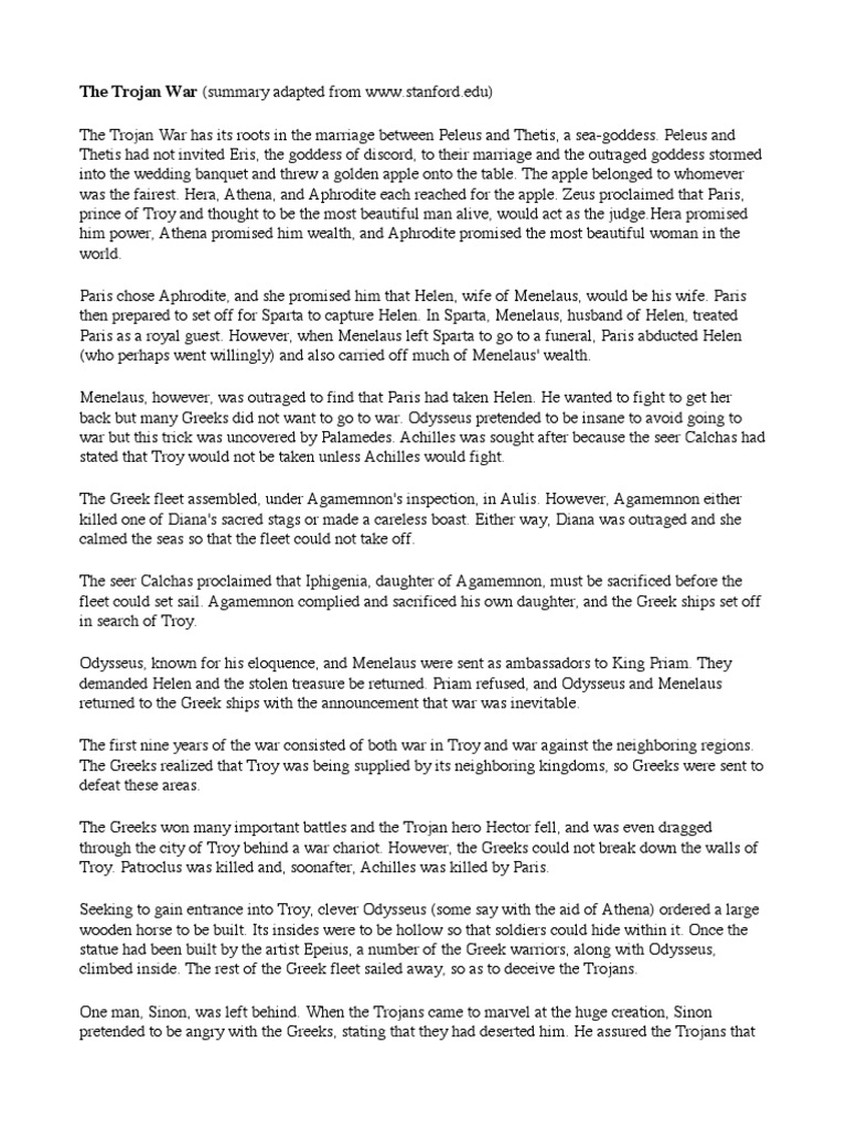 The Trojan War (Summary Adapted From WWW - Stanford.edu) | PDF | Paris ...