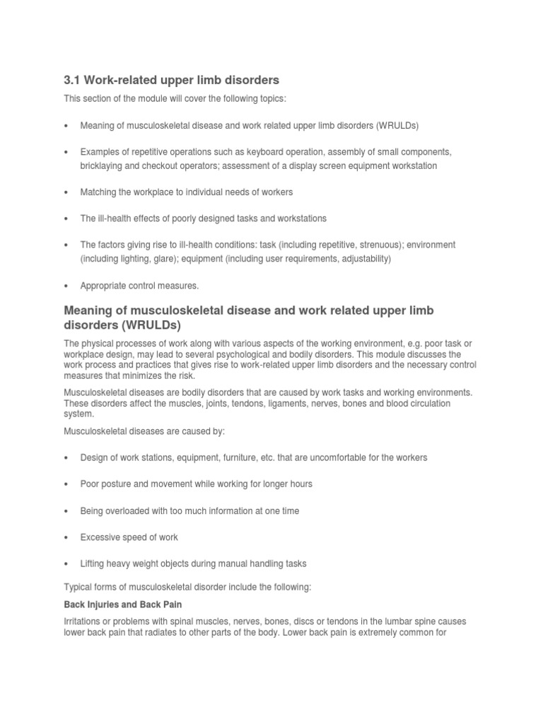 3.1 Work-Related Upper Limb Disorders: Back Injuries and Back Pain ...