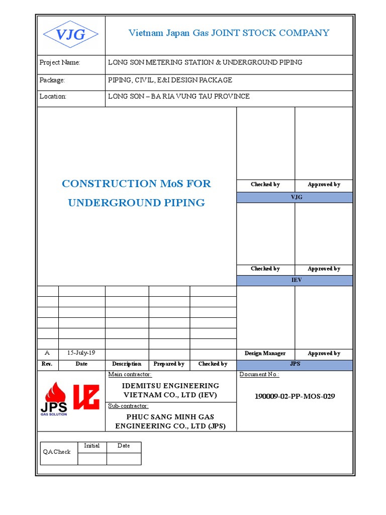 Construction Mos For Underground Piping: Vietnam Japan Gas Joint Stock ...