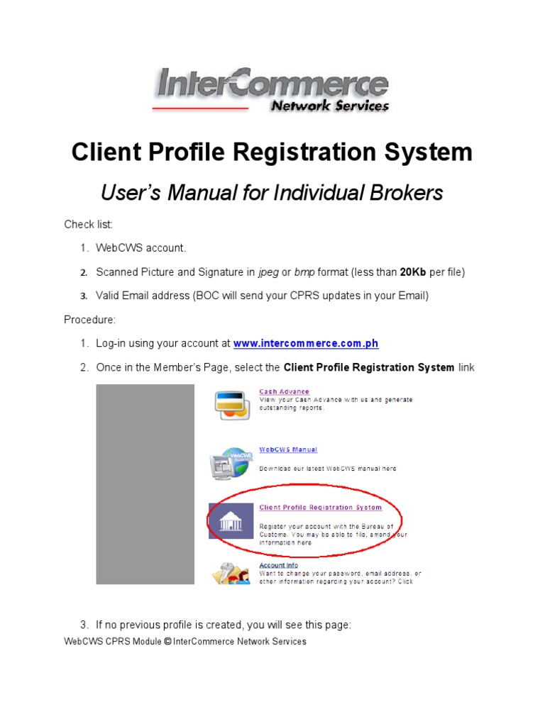Client Profile Registration System: User's Manual For Individual ...