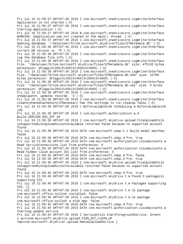 OneDrive Android App Log File Documenting Startup Process and Service Initialization | PDF ...