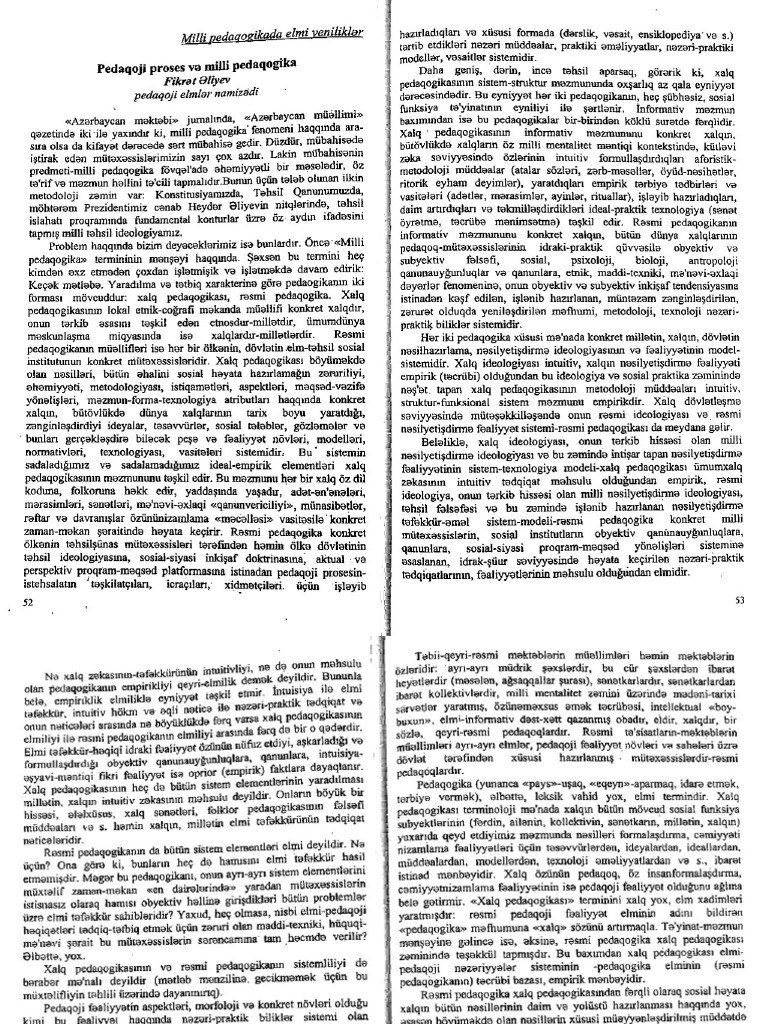 Pedaqoji Proses VƏ Milli Pedaqogika | PDF
