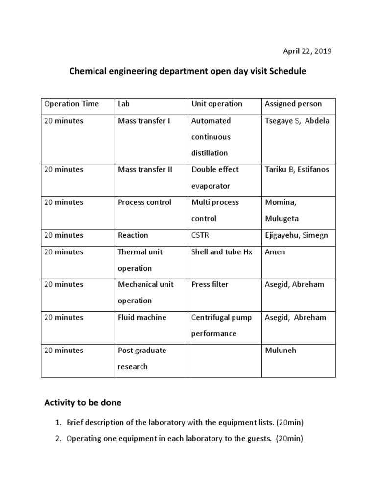 Time Table (Open Day) | PDF