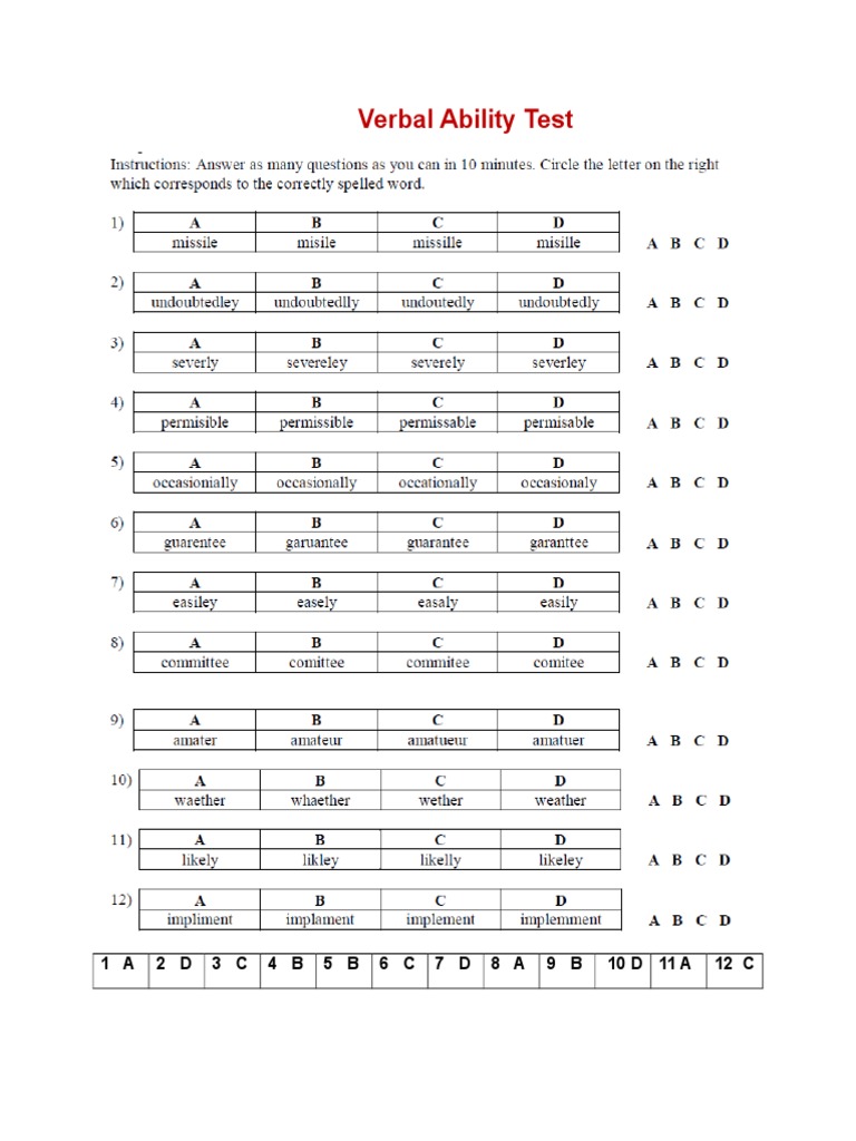 Verbal Ability Test Answers and Analysis | PDF | Career & Growth
