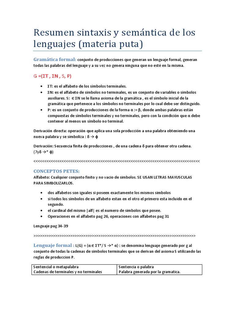 Resumen Sintaxis y Semántica de Los Lenguajes | PDF | Lenguaje de ...