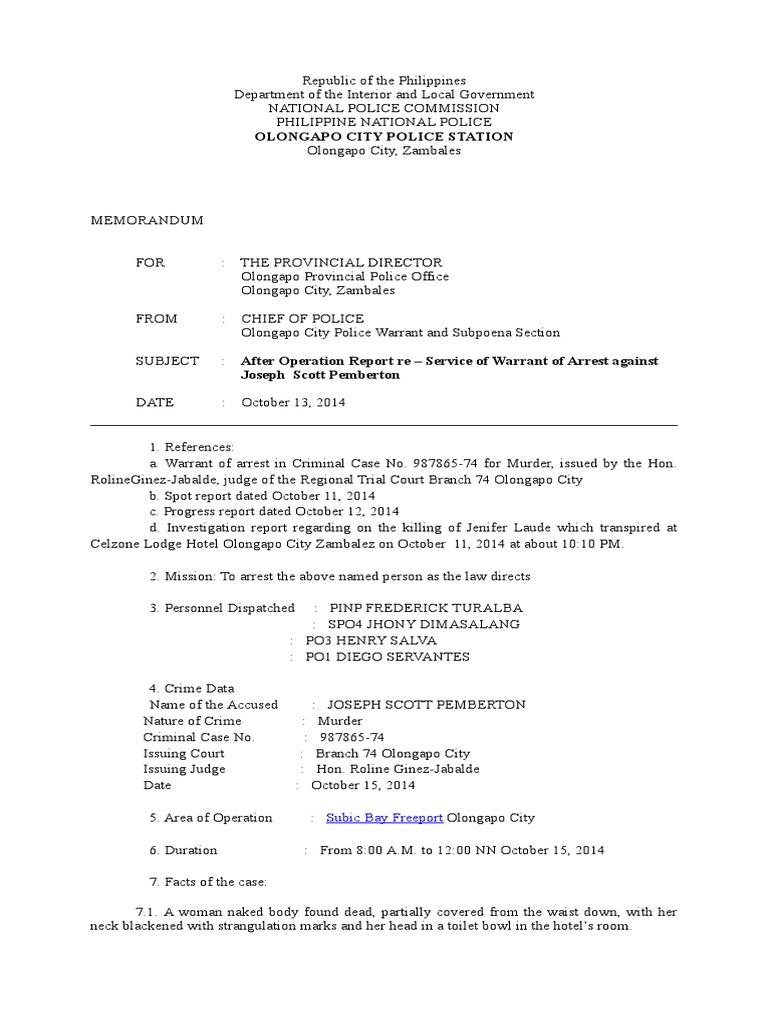 After Operation Report (Class Purposes Only) | PDF | Criminal Law ...