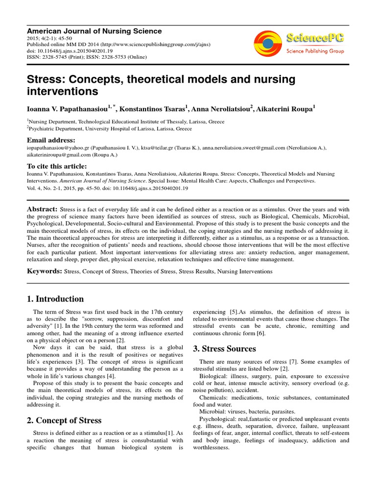 Stress: Concepts, Theoretical Models and Nursing Interventions | PDF ...
