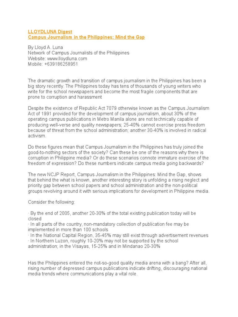 Campus Journalism Challenges in the Philippines | PDF | Journalism ...