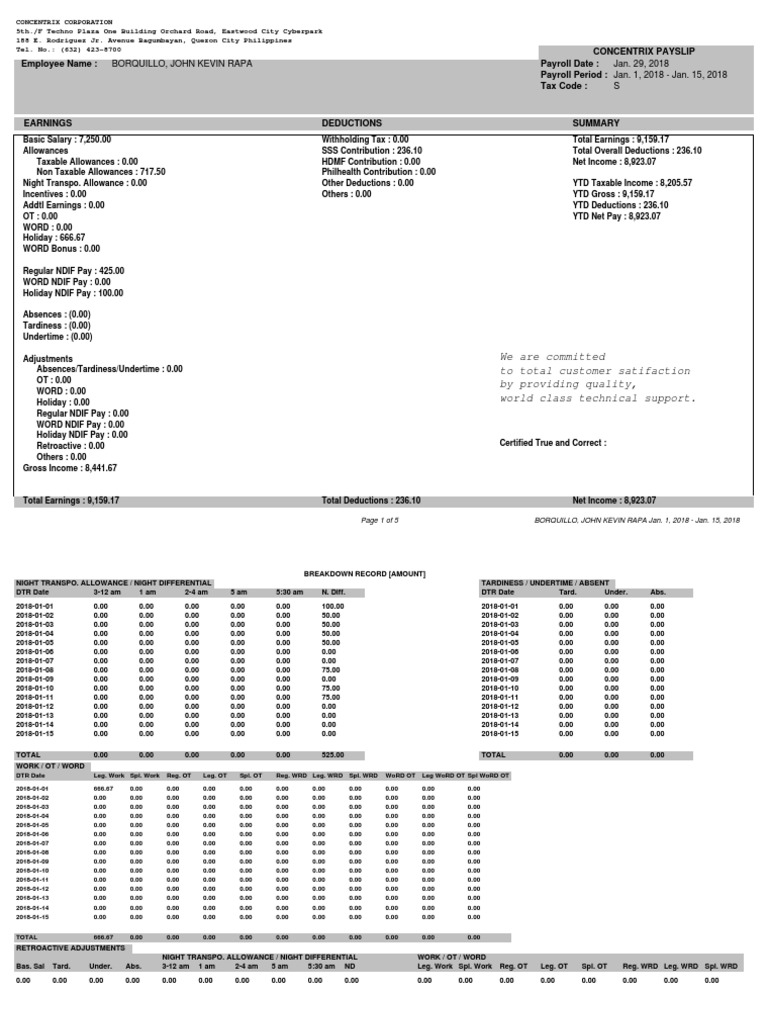 Concentrix Payslip Sample 2018 | PDF | Payroll | Corporate Jargon