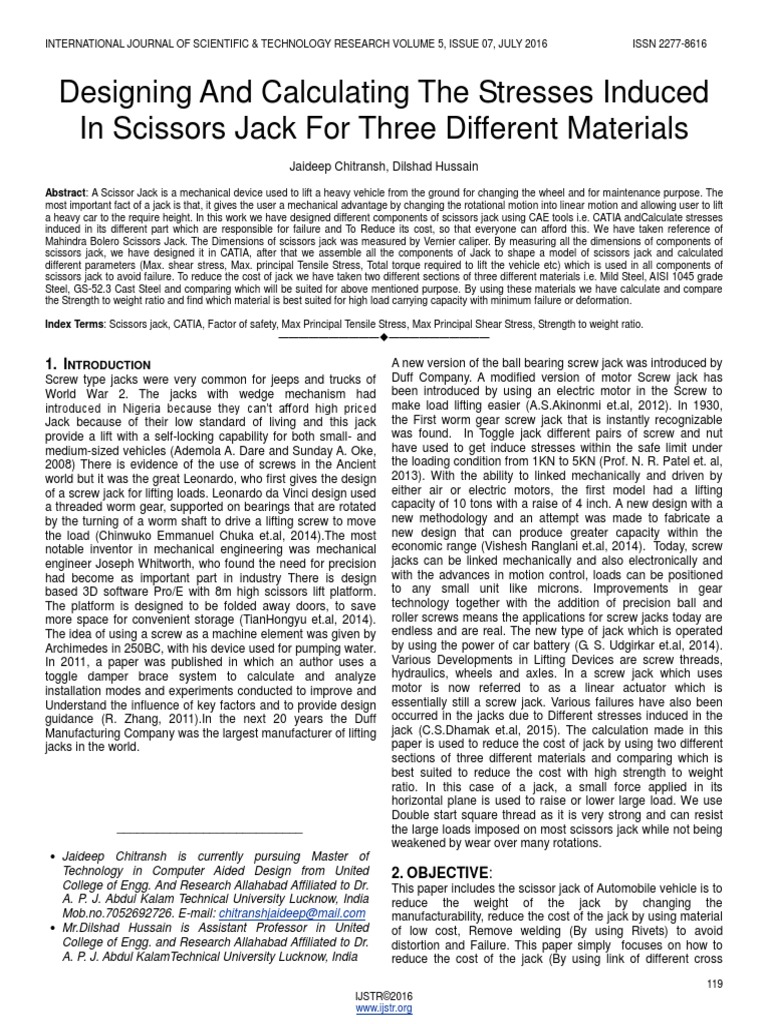 Scissors Jack Design and Stress Analysis | PDF | Science & Mathematics ...
