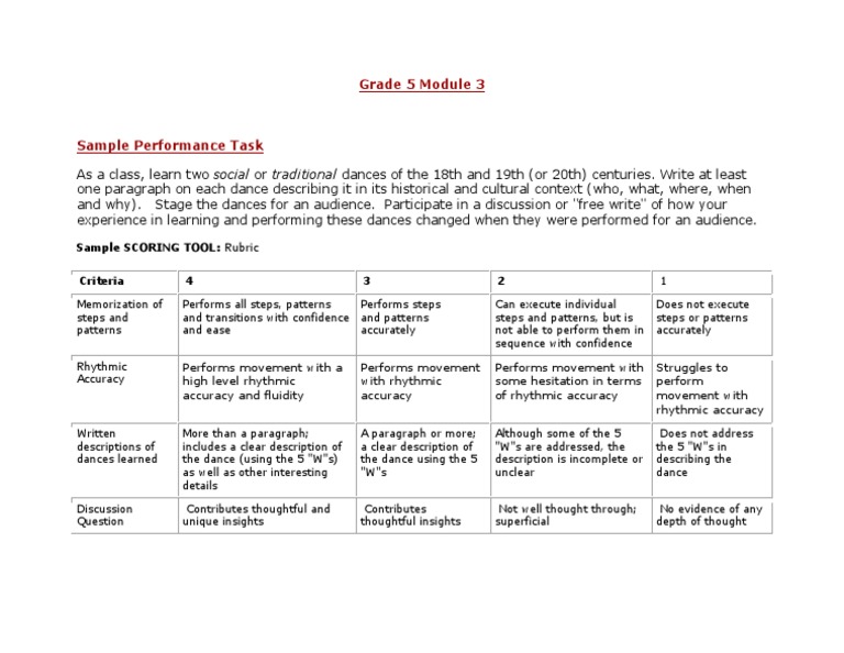 Rubrics Dance 101 | PDF