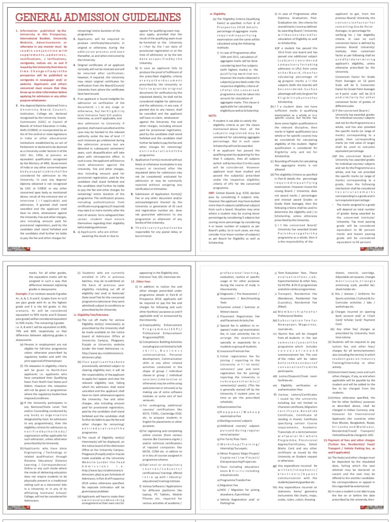 General Admission Guidelines | PDF | University And College Admission | Fee