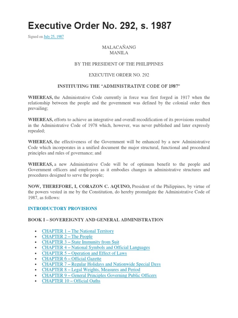 Administrative Code of 1987 | PDF | President Of The Philippines ...