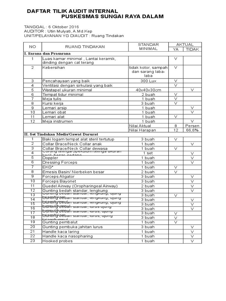 Daftar Tilik Audit Internal | PDF