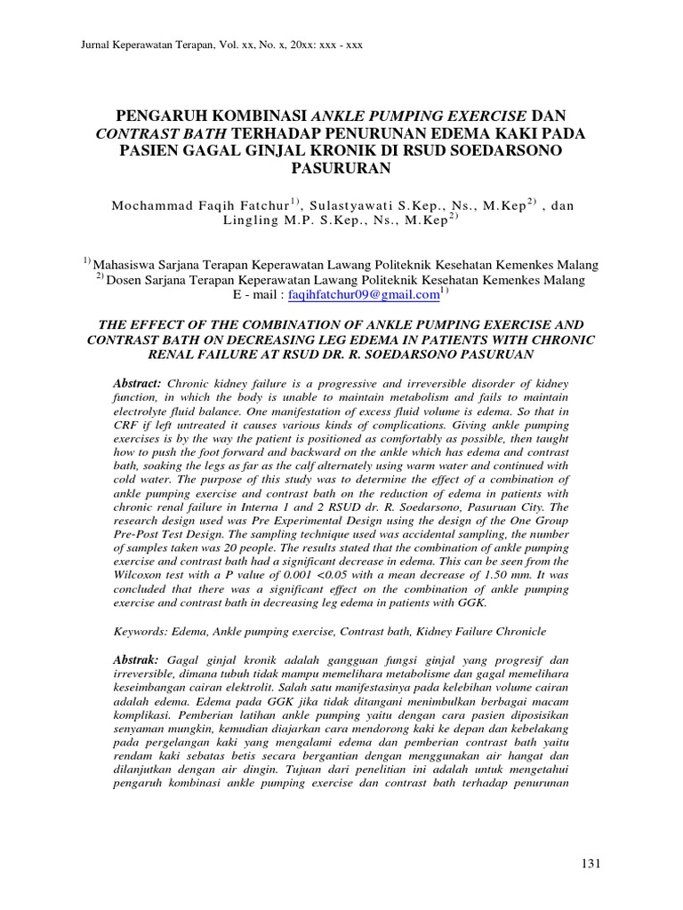 Pengaruh Kombinasi Ankle Pumping Exercise Dan Contrast Bath Terhadap ...