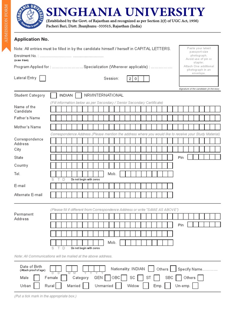 Singhania Application Form!!!!!!! PDF | PDF | Cheque | Identity Document