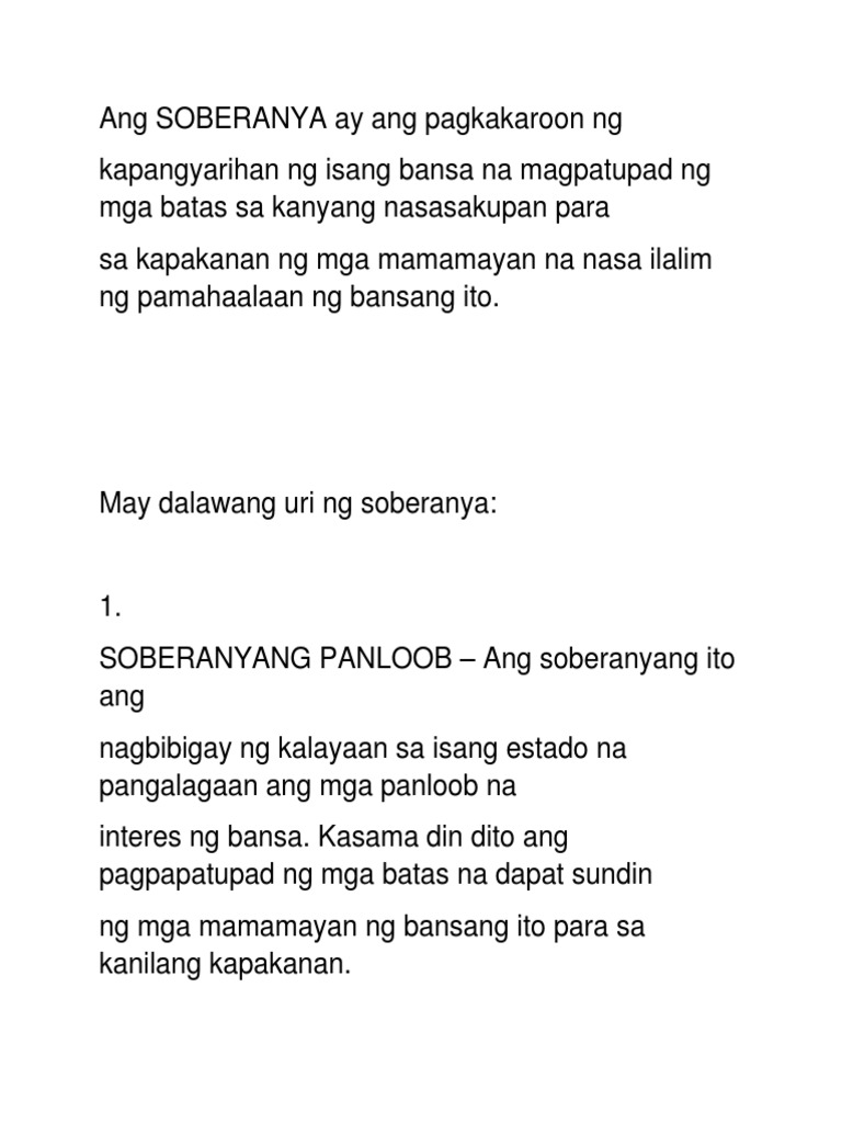 Ang SOBERANYA Ay Ang Pagkakaroon NG | PDF