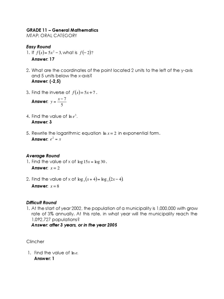 Grade 11 Mtap | Download Free PDF | Logarithm | Fraction (Mathematics)