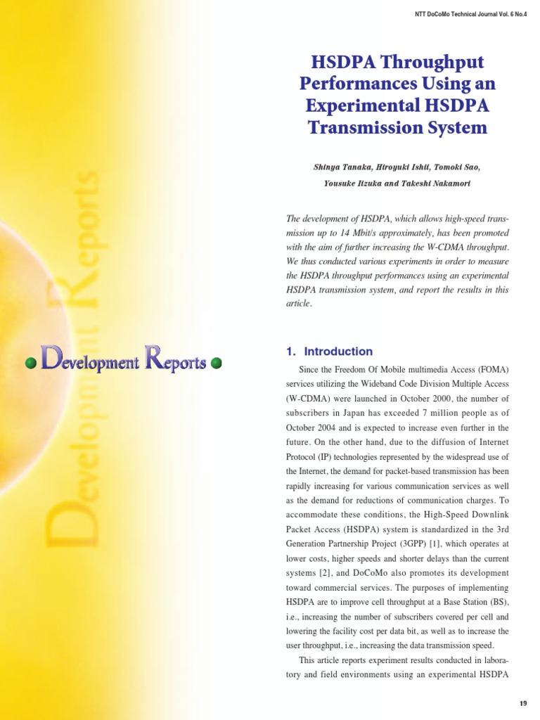 HSDPA Throughput Performances Using An Experimental HSDPA Transmission ...