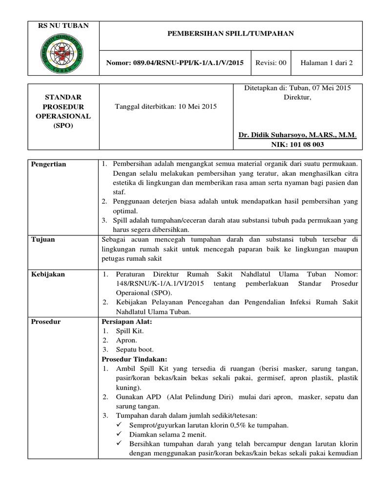 Sop Pembersihan Tumpahan | PDF