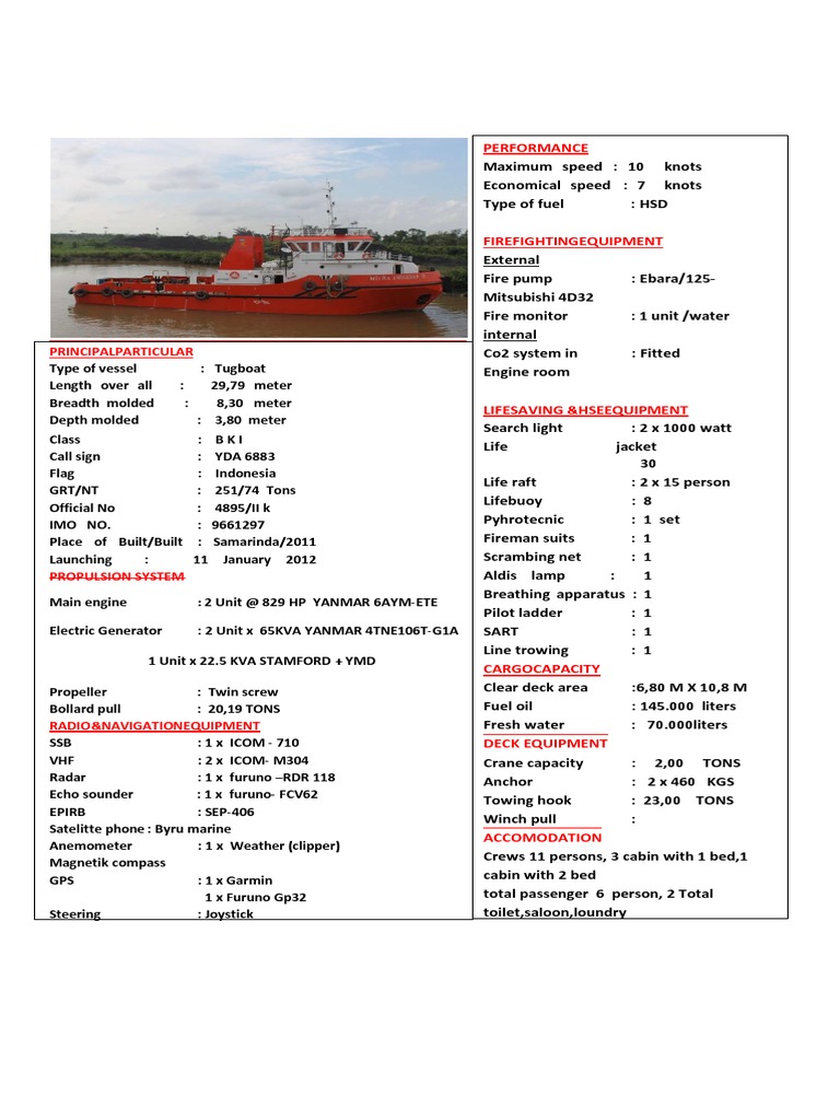 Tugboat Specifications and Equipment | PDF | Shipping | Watercraft