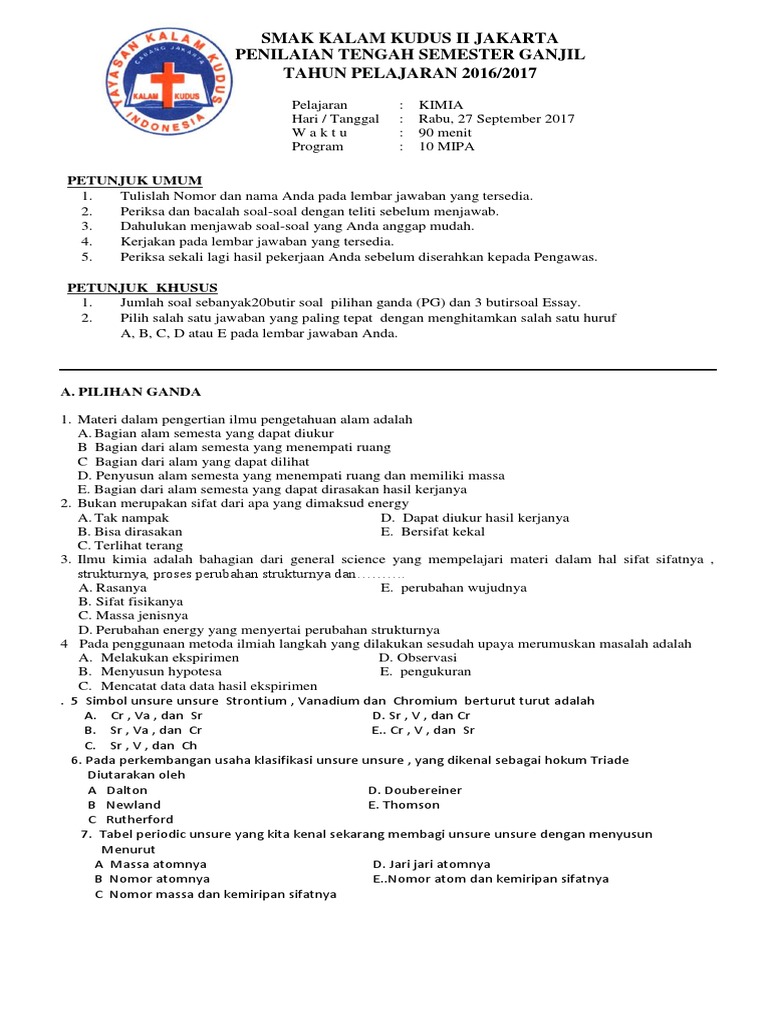 Format Soal PTS & UTS 1718 PG Dan Essay | PDF