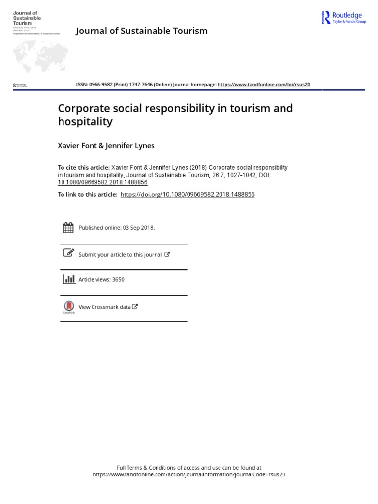 Corporate Social Responsibility in Tourism and Hospitality | PDF ...