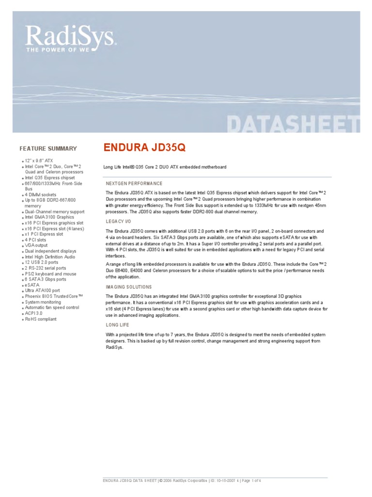 ENDURA JD35Q Datasheet - PDF | PDF | X86 Architecture | Computer Hardware