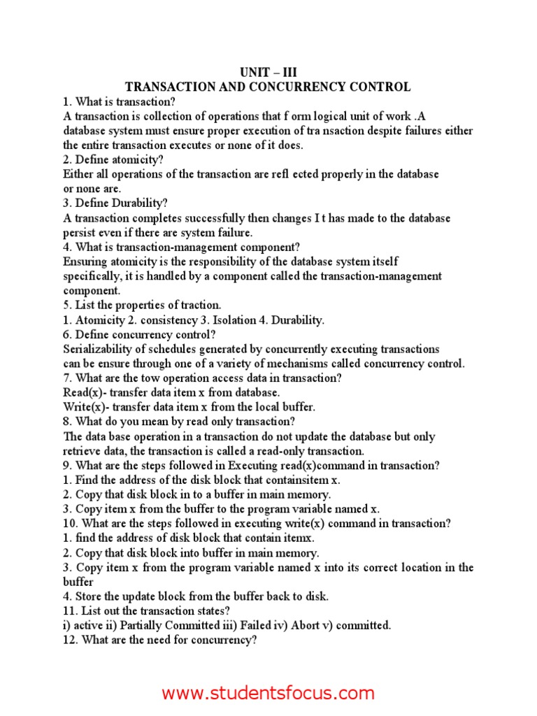 Dbms Important Question | PDF | Database Transaction | Concurrency ...