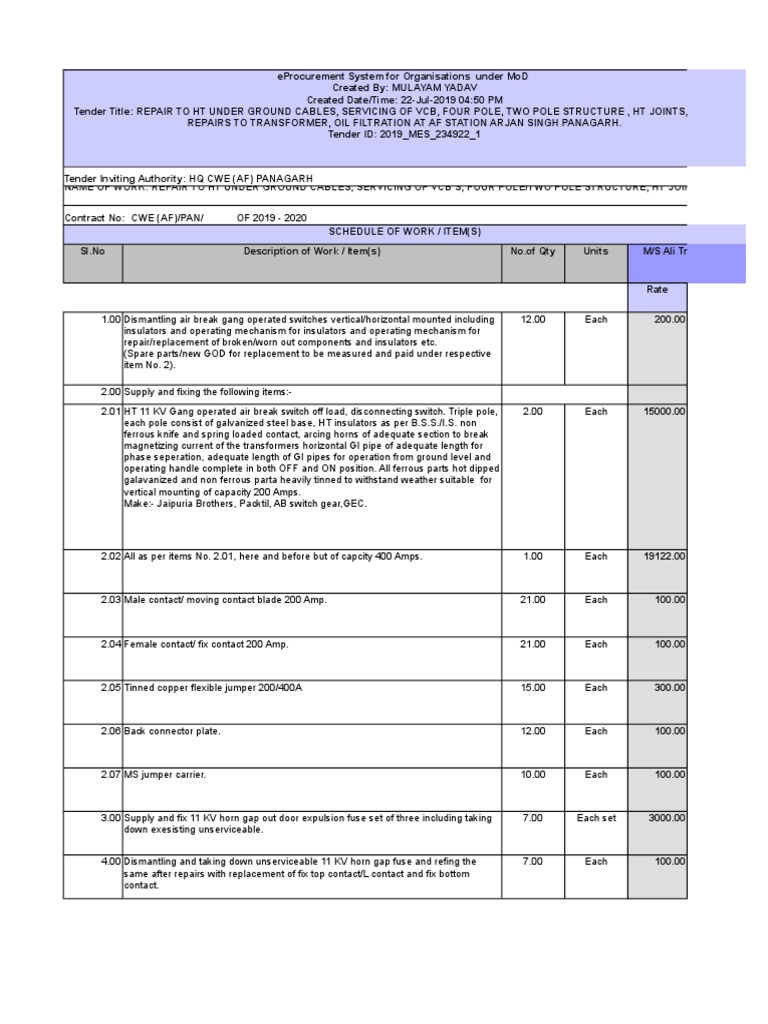 Boq Comparative Chart | PDF | Transformer | Relay