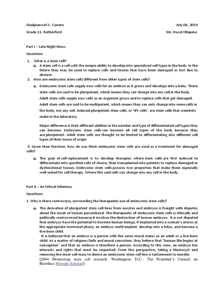 General Biology Assignment | PDF | Stem Cell | Cell Potency