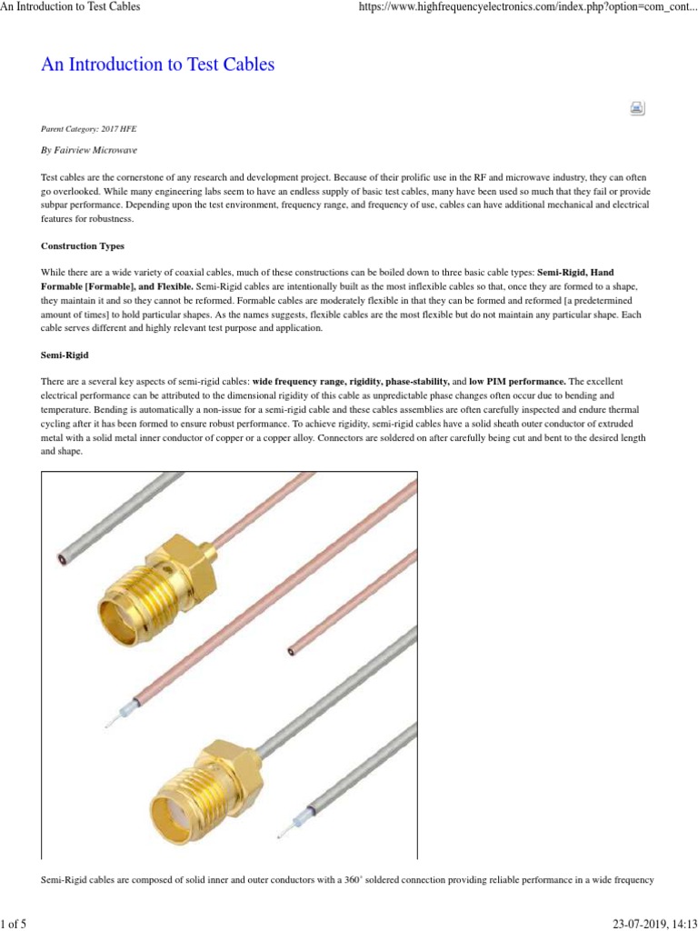 An Introduction To Test Cables | PDF | Coaxial Cable | Electromagnetic ...