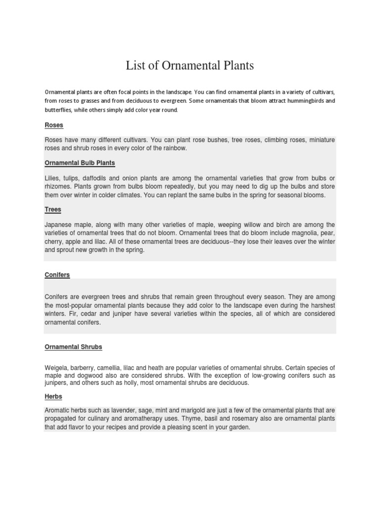 List of Ornamental Plants | PDF