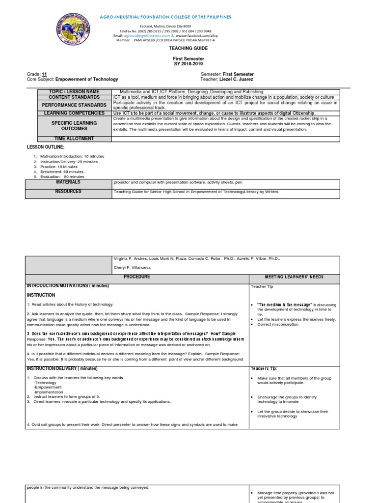 TEACHING GUIDE E-Tech | PDF | Educational Technology | Multimedia