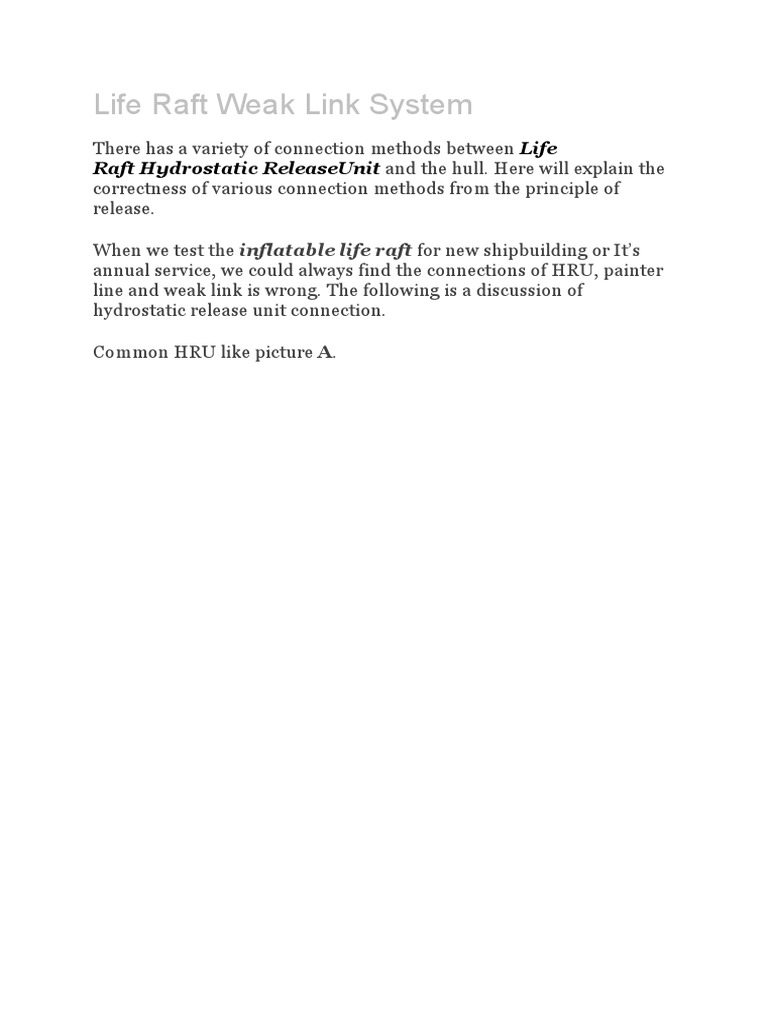 Life Raft Weak Link System | PDF | Boats | Boat Types