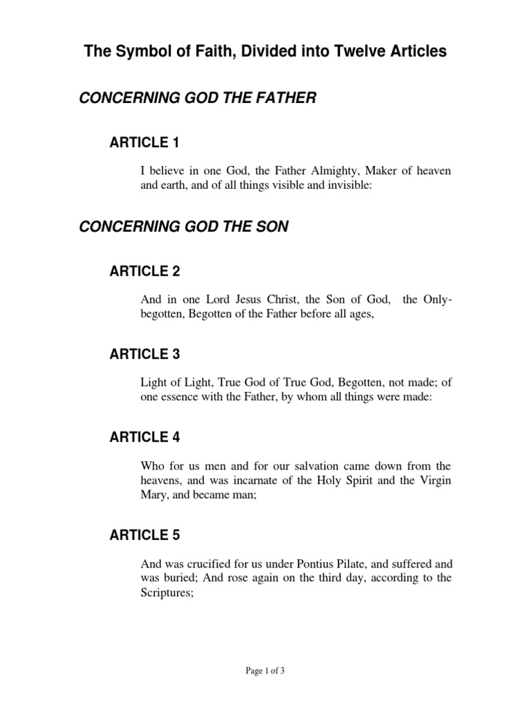 Twelve Articles of the Apostles' Creed | PDF